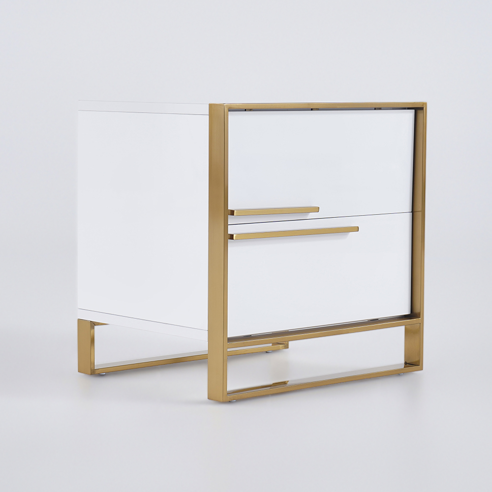 Cylina Modern 2 Drawers White Lacquer Nightstand Square Bedside Table ...