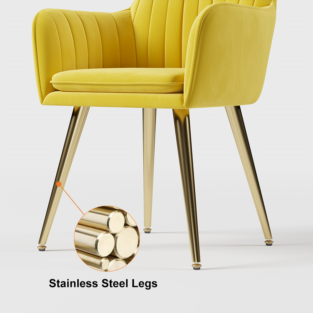 Modern Dining Chair Yellow Velvet Upholstered Dining Chairs With Arms ...