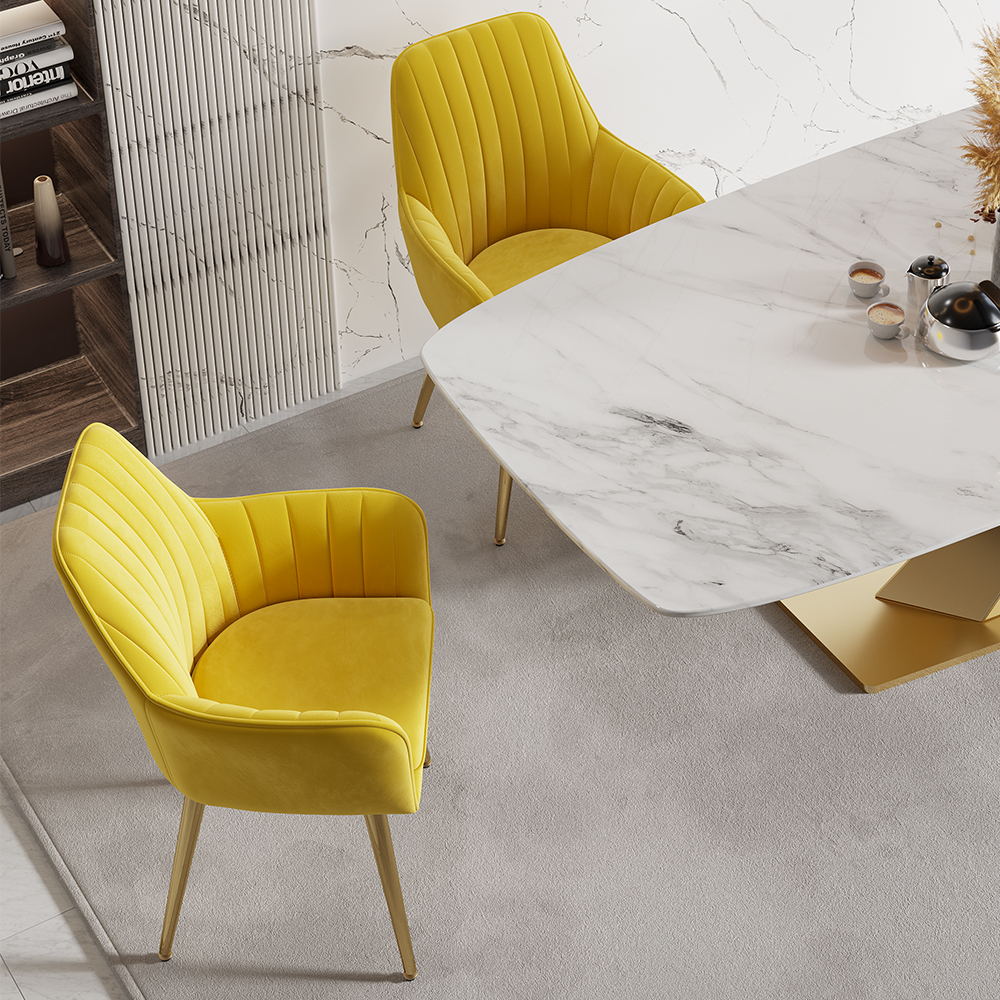 Modern Dining Chair Yellow Velvet Upholstered Dining Chairs With Arms ...