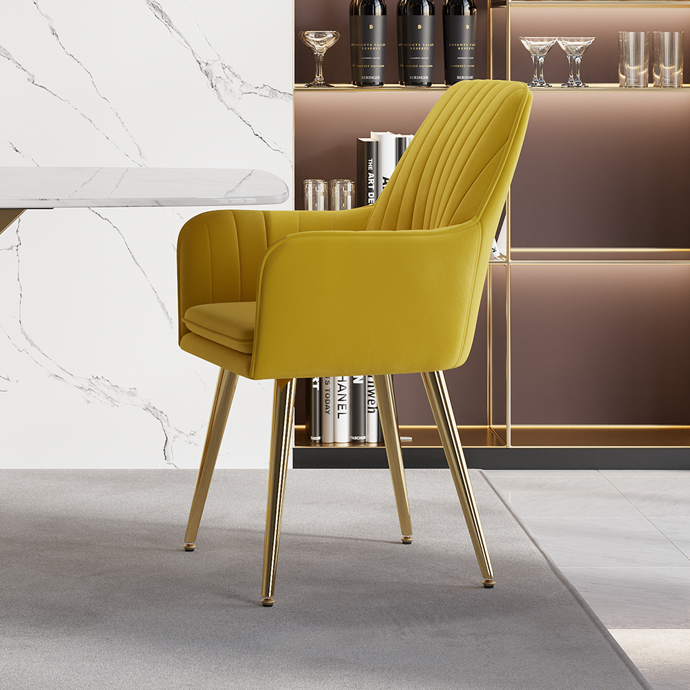 Modern Dining Chair Yellow Velvet Upholstered Dining Chairs With Arms ...