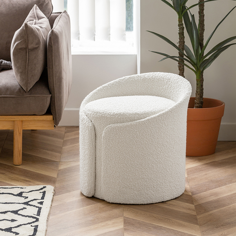 Modern White Round Lamb Wool Vanity Stool with Backrest - Bedroom ...