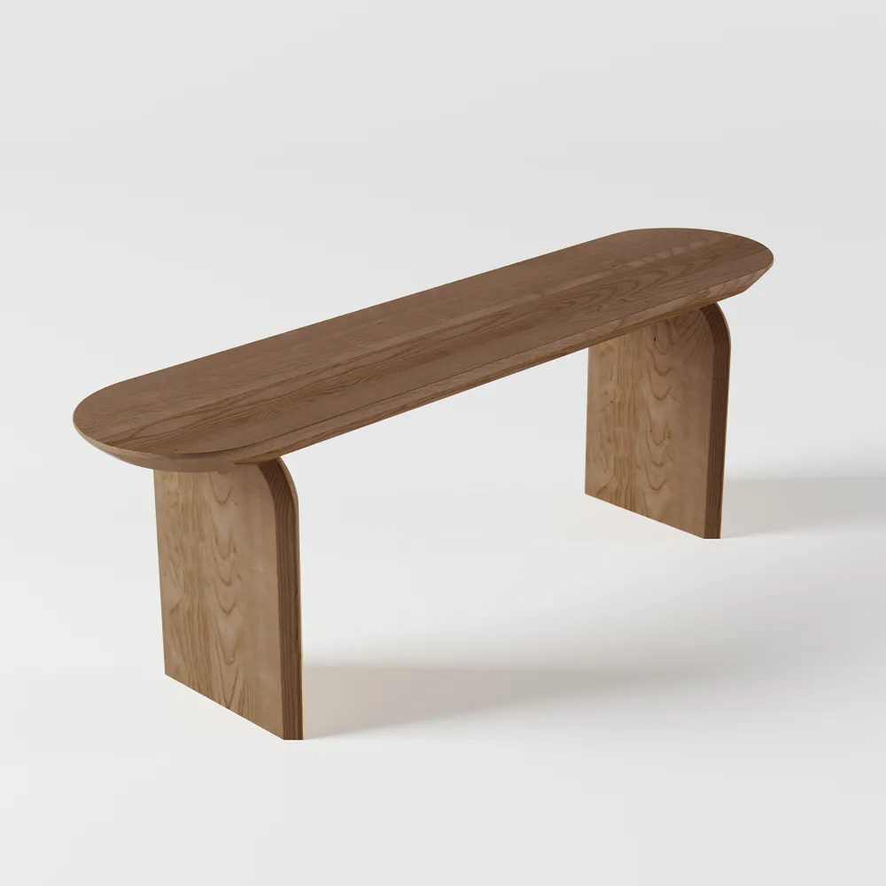 Japandi 1300mm Dining Bench Oval Solid Wood in Walnut Double Pedestals ...