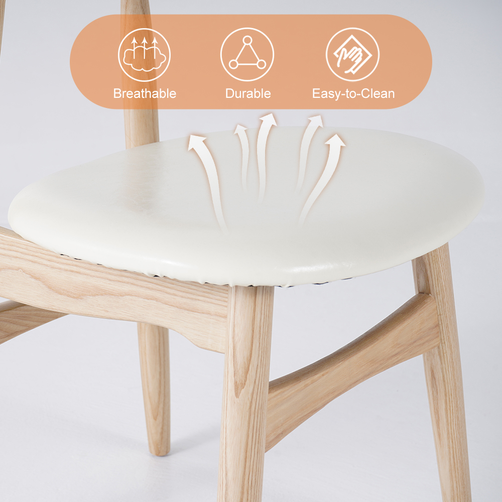 Japandi Natural Rattan Upholstered Dining Chair Ash Wood Side Chair Faux Leather - Kitchen ...