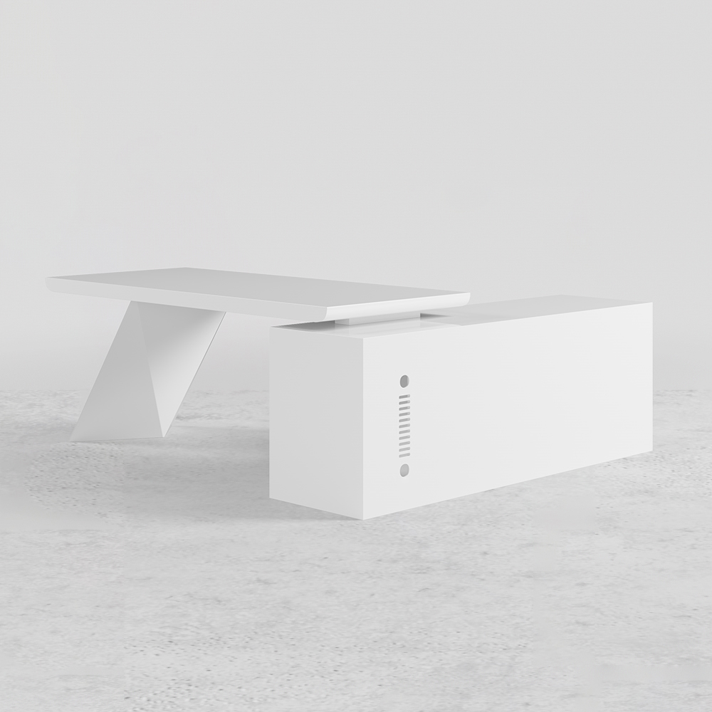 1800mm Modern White Writing Desk with Drawers & Cabinet L-Shap Computer ...