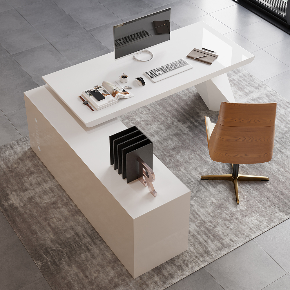 1800mm Modern White Writing Desk with Drawers & Cabinet L-Shap Computer ...