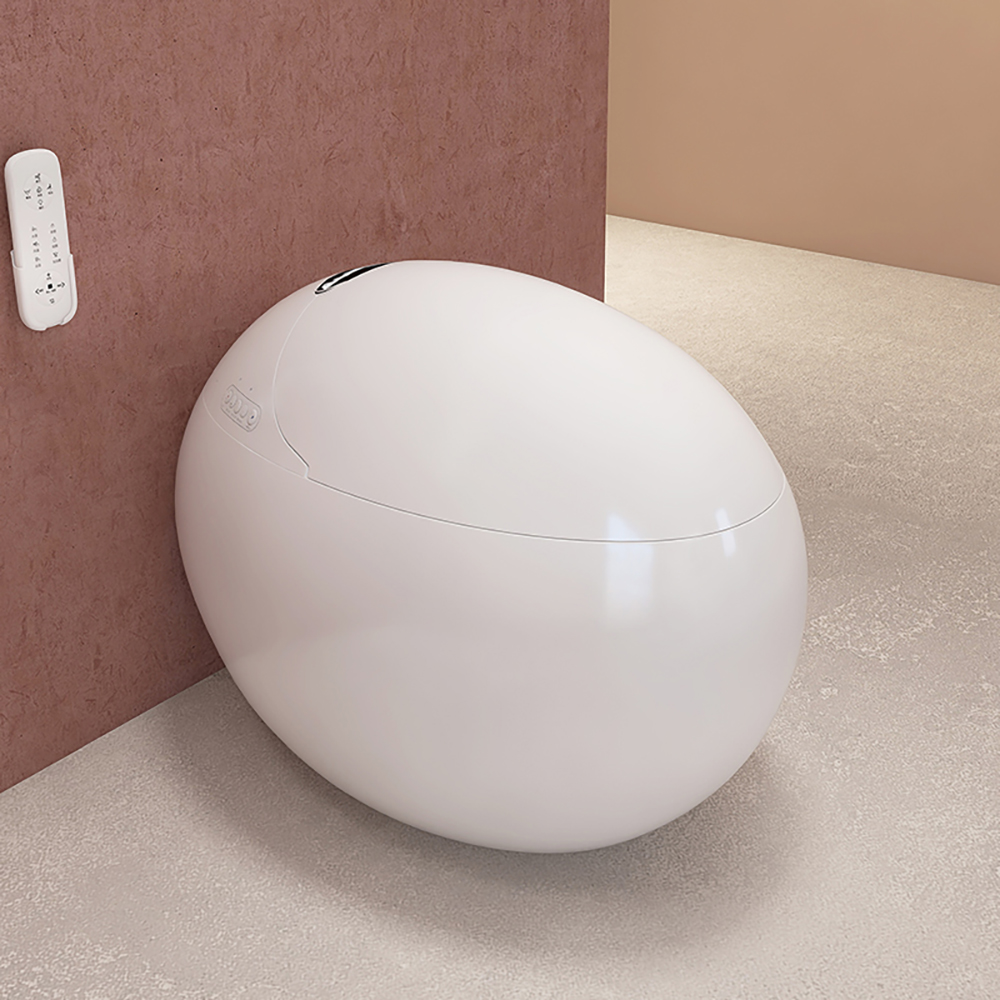 Modern White Egg-Shaped Smart Toilet with Automatic Cover High Version ...