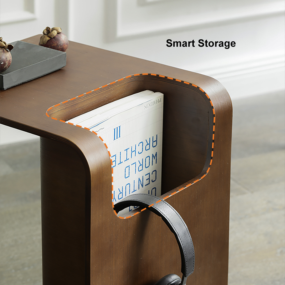 Oak Wood C-Style End Table with Magazine Rack Organizer C Side Table in ...