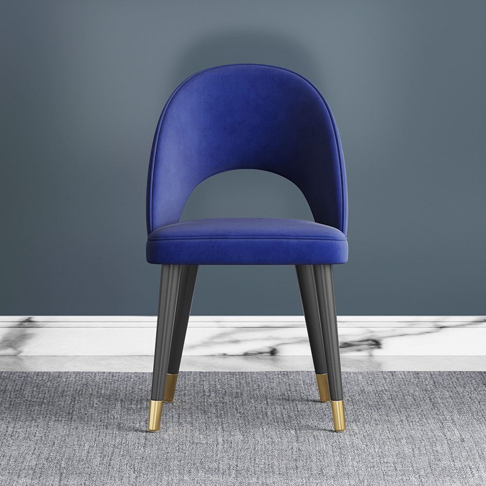 Modern Upholstered Blue Dining Chair Velvet Curved Back (Set of 2 ...