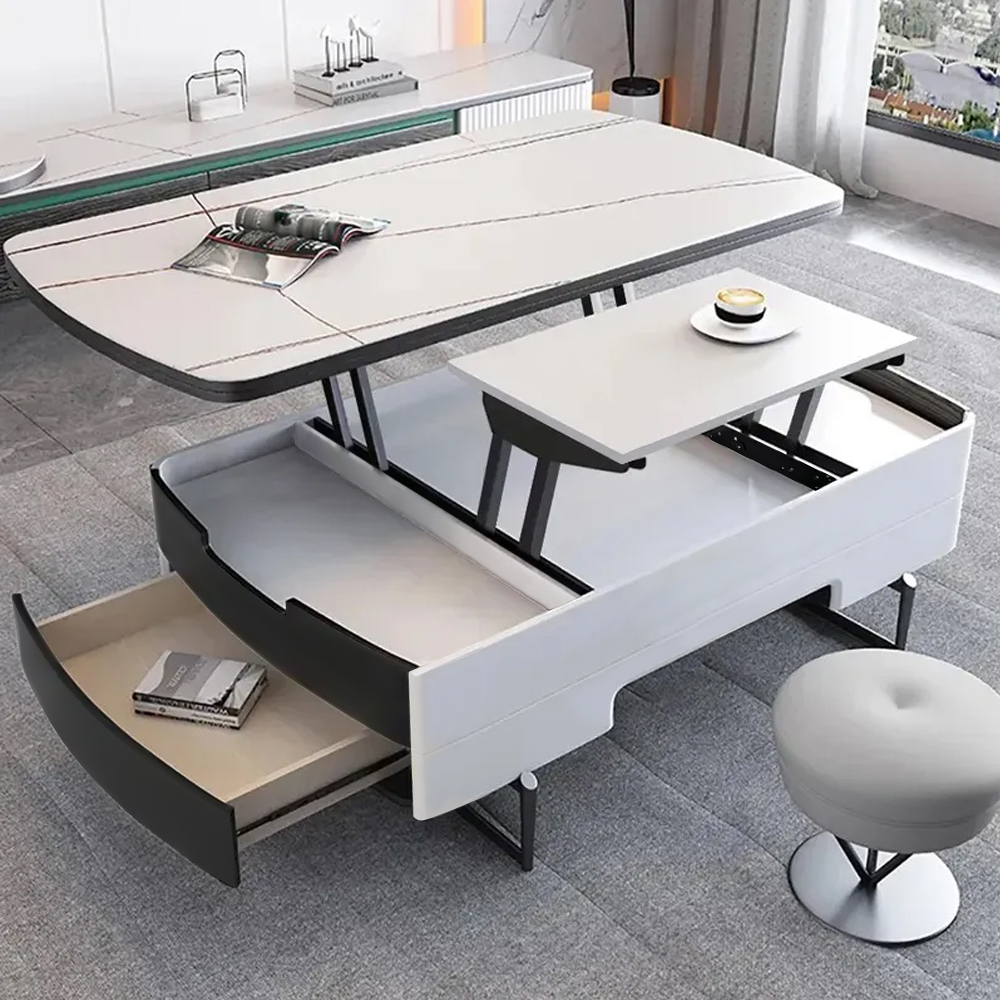 Modern White Lift Top Coffee Table with Storage MDF Top & Carbon Steel ...