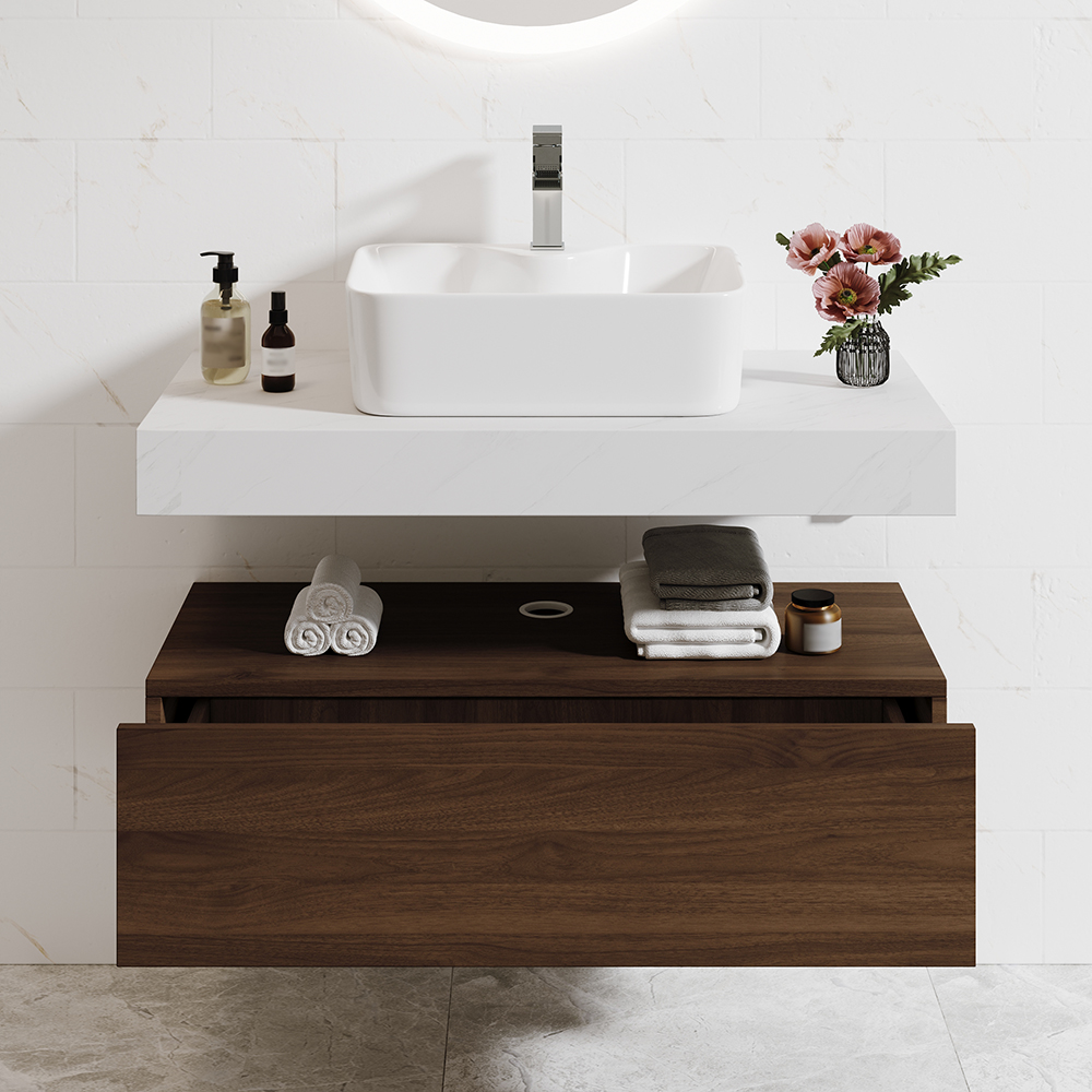 900mm Modern Floating Bathroom Vanity Set With Single Basin White and ...