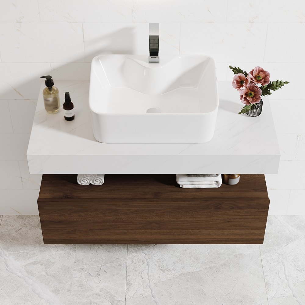 900mm Modern Floating Bathroom Vanity Set With Single Basin White and ...