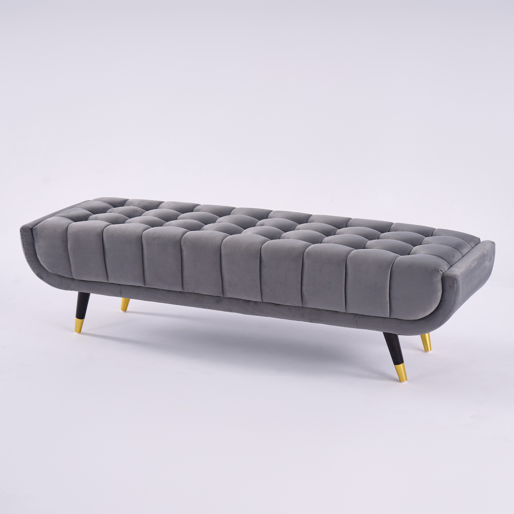 Modern Gray Bedroom Bench Velvet Upholstery Wooden Legs - Bedroom ...