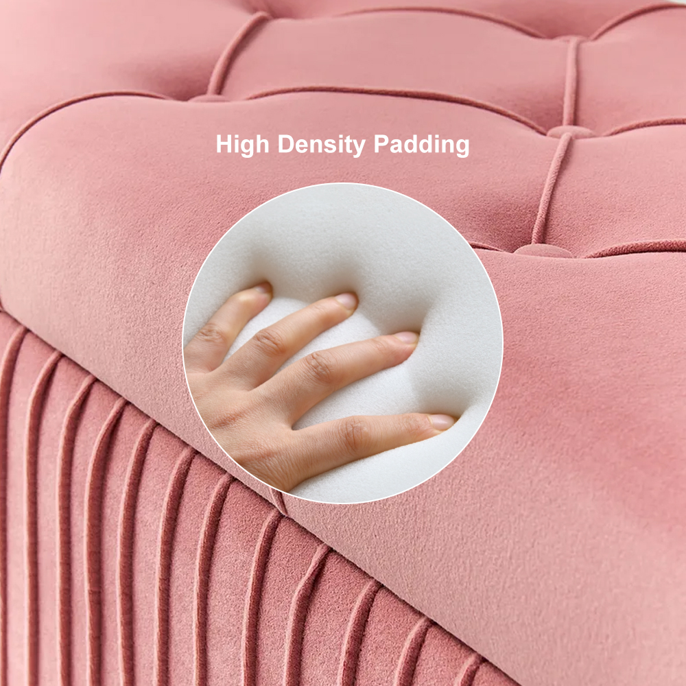 Modern Velvet Storage Bench Flip Top In Pink With Gold Legs Bedroom