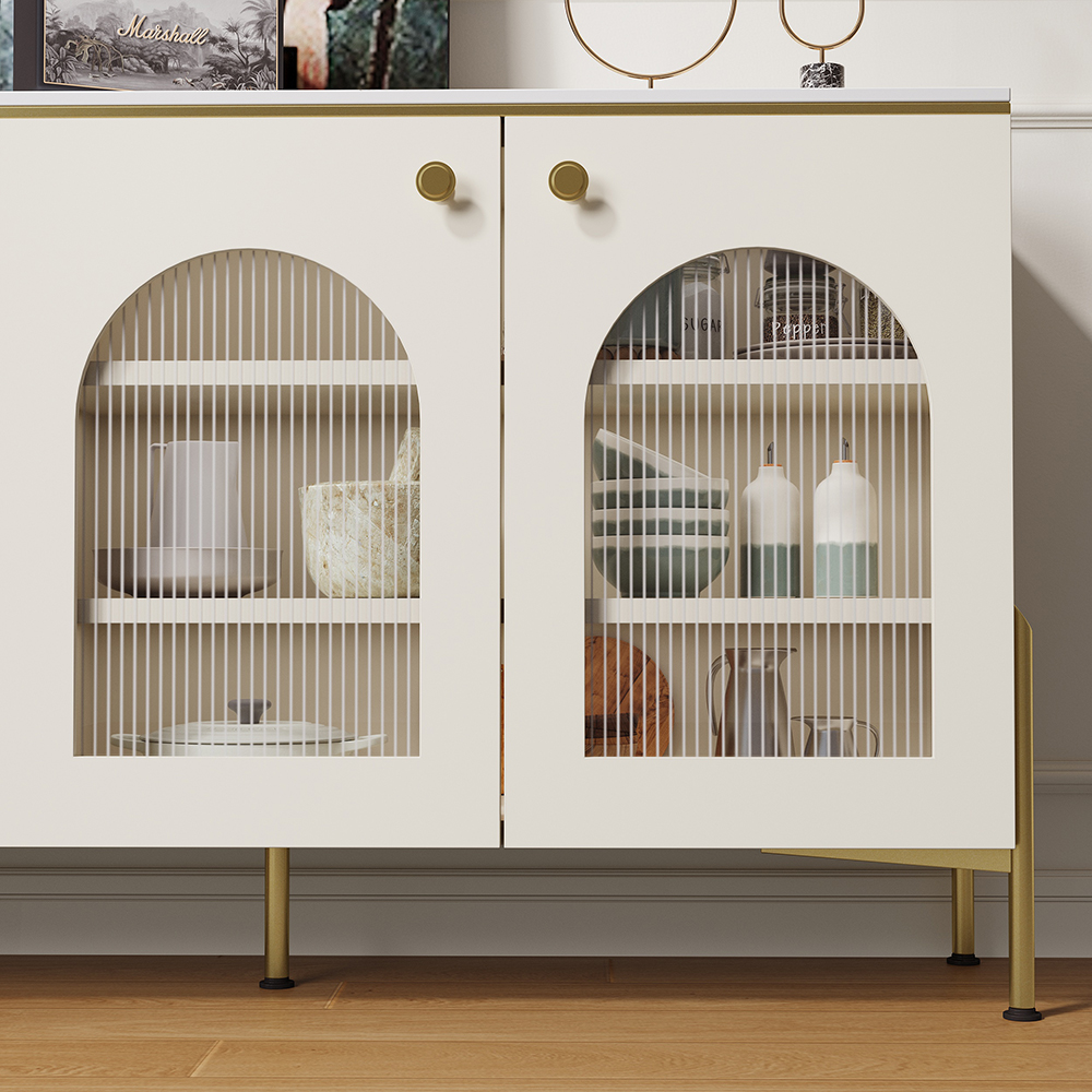 47" Modern White Arch Sideboard Buffet with 2 Doors & Drawers Carved ...