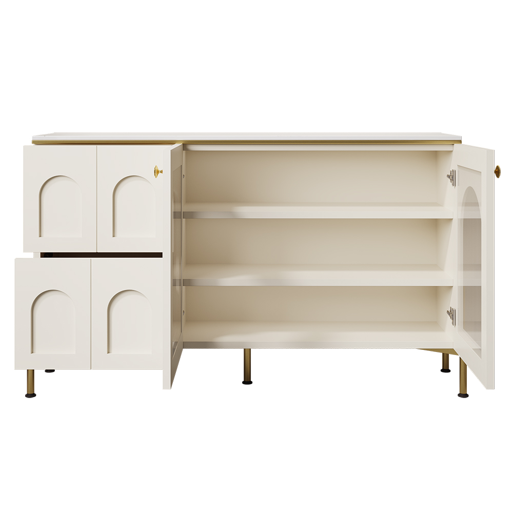 47" Modern White Arch Sideboard Buffet with 2 Doors & Drawers Carved ...