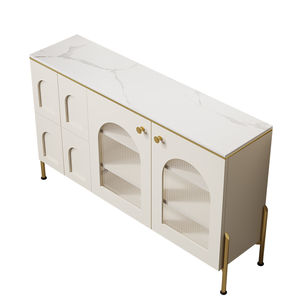 47" Modern White Arch Sideboard Buffet with 2 Doors & Drawers Carved ...