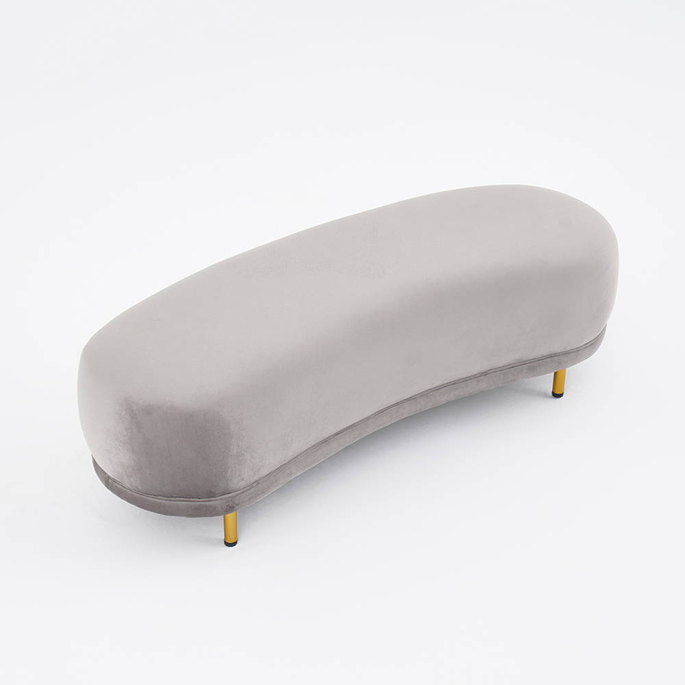 Modern Grey Velvet Bench Upholstered Curved Bench for End of Bed with ...
