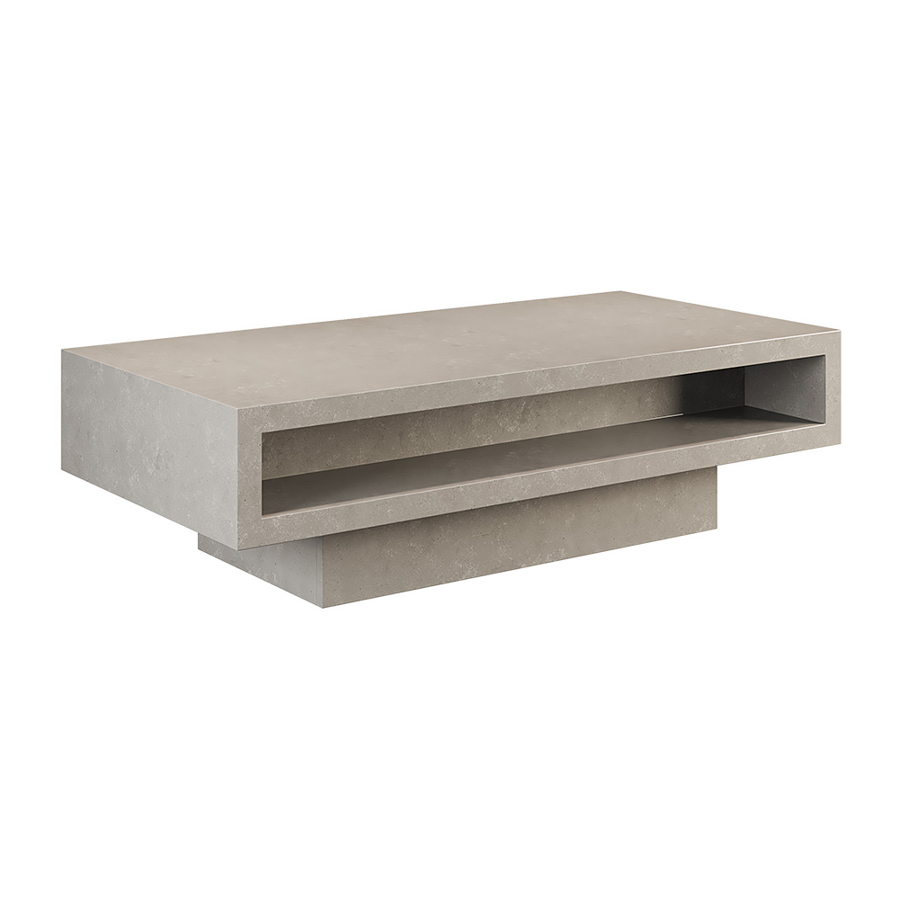 Japandi Rectangle Concrete Gray Coffee Table with 2 Drawers & Open ...