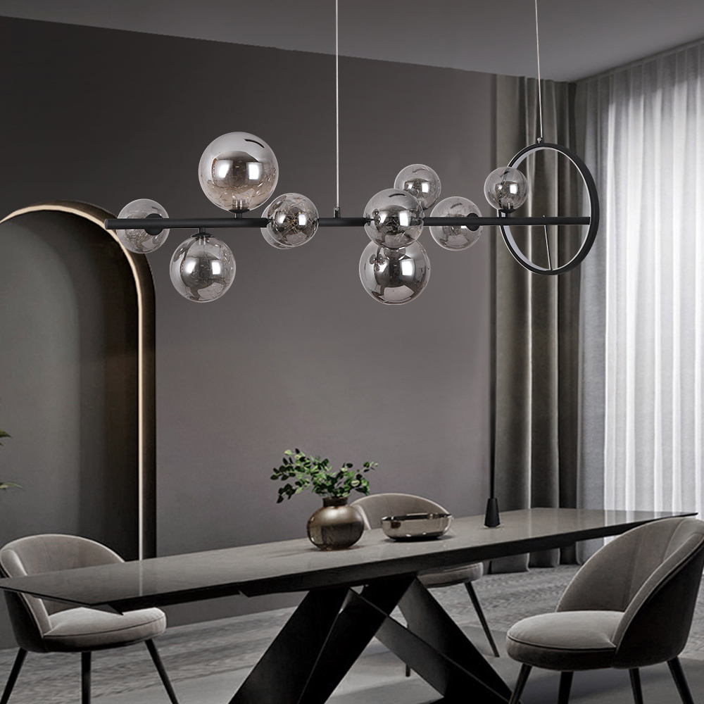 Modern 10-Light Black Kitchen Island Light with Glass Globe Shade ...