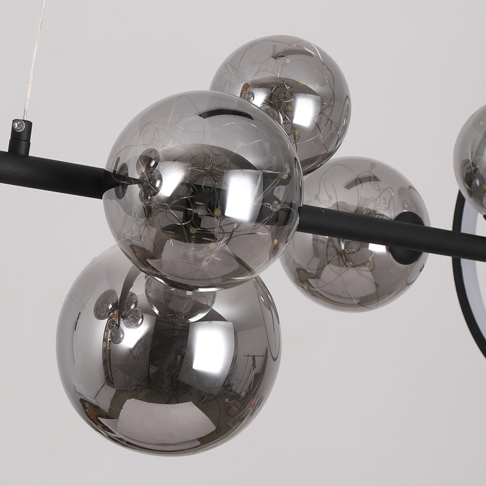 Modern 10-Light Black Kitchen Island Light with Glass Globe Shade ...