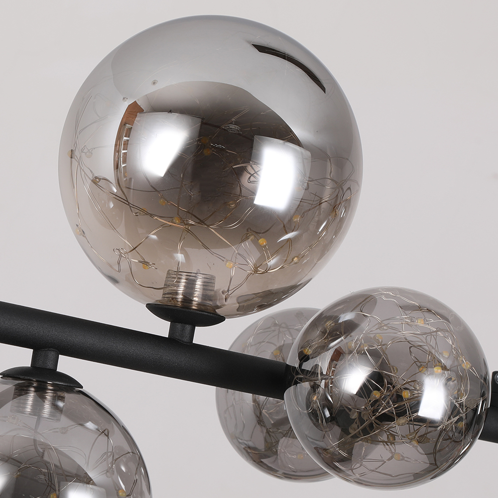 Modern 10-Light Black Kitchen Island Light with Glass Globe Shade ...