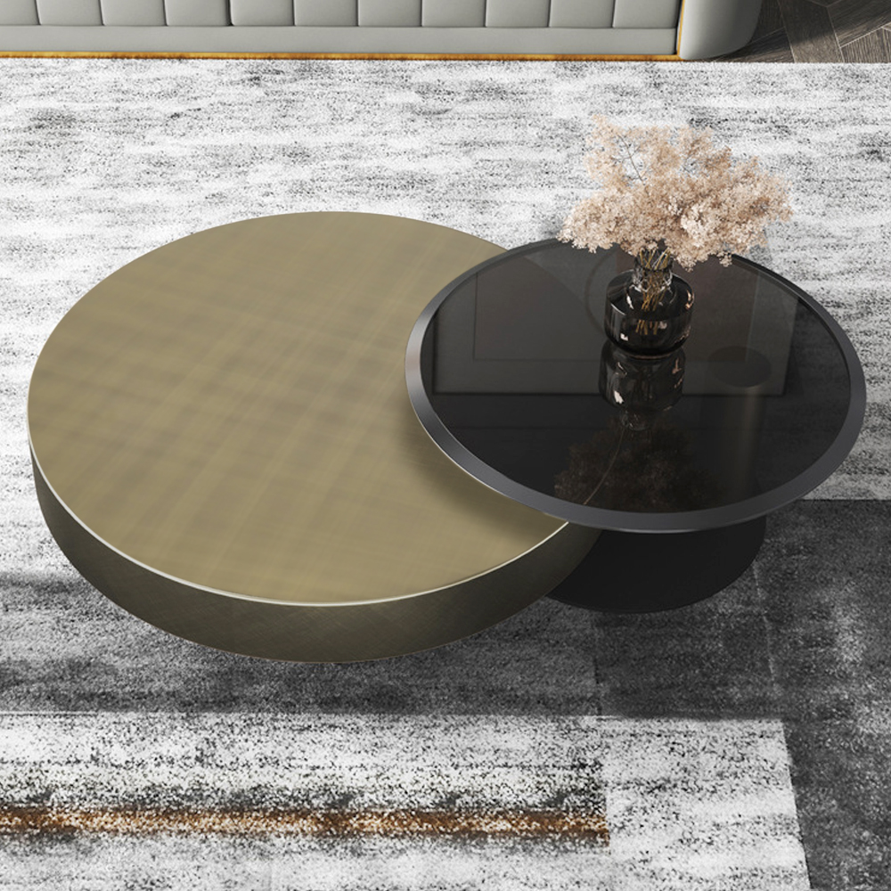 Modern Gold & Black 2-Piece Round Nesting Coffee Table Set with ...