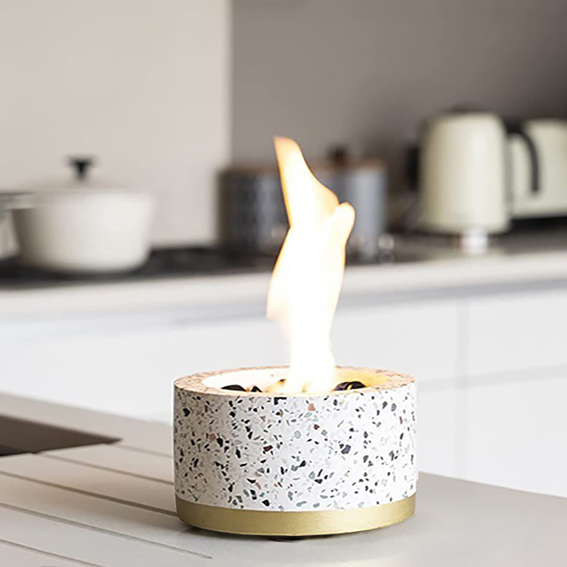 Outdoor Metal & Concrete Round Bio-Ethanol Tabletop Fireplace Fire Pit ...