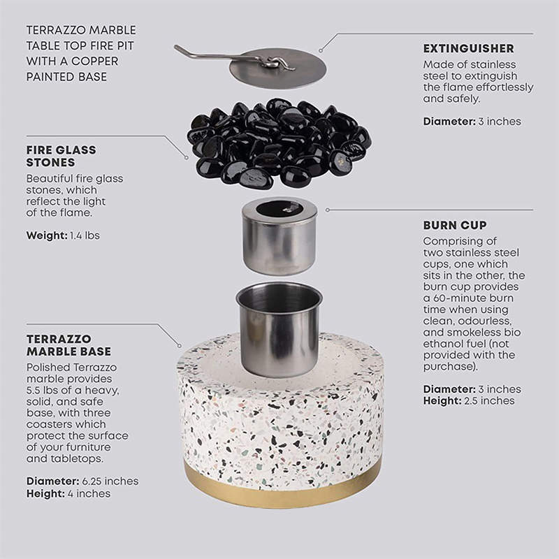 Outdoor Metal & Concrete Round Bio-Ethanol Tabletop Fireplace Fire Pit ...