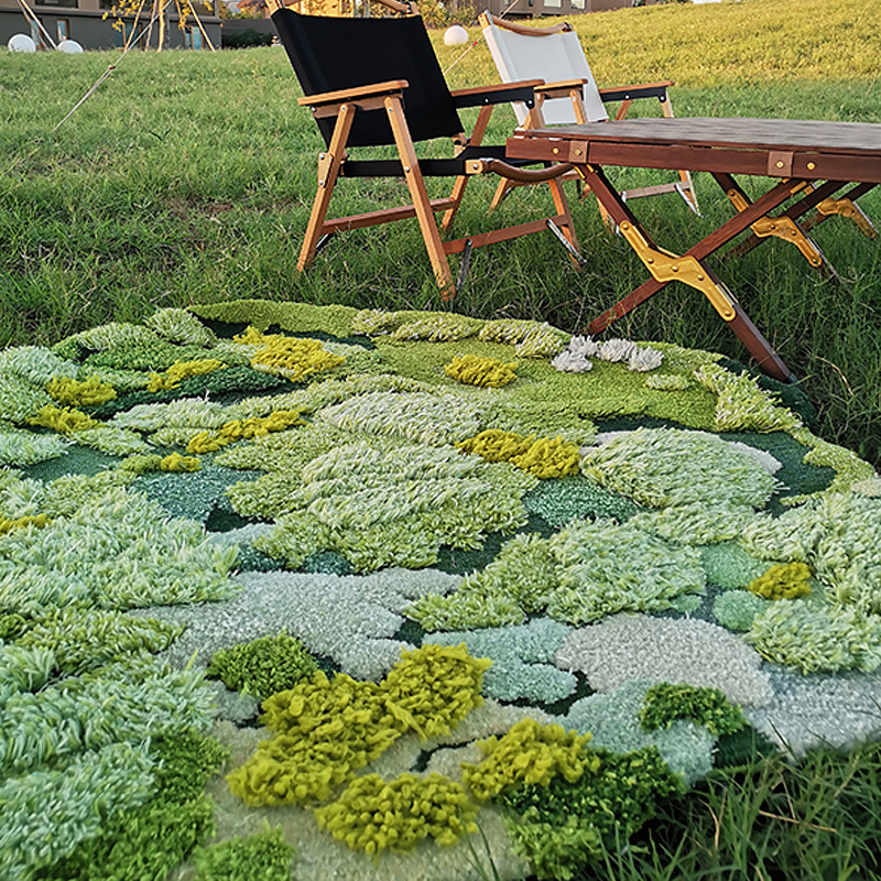 3.3' Green Moss Rug 3D Tufted Wool Handmade Colorful Forest Carpet ...