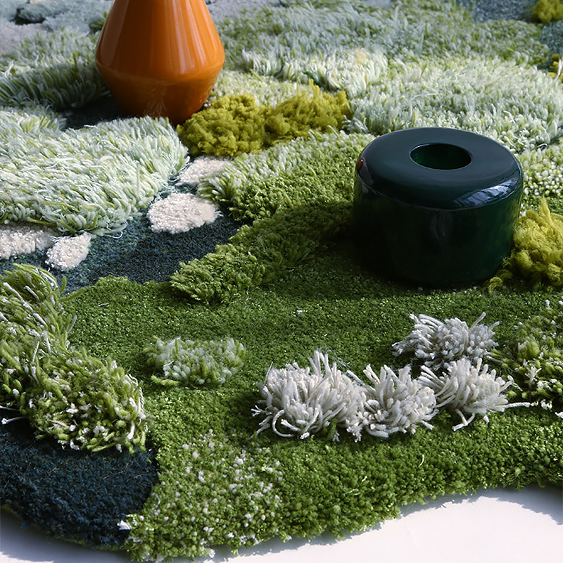3.3' Green Moss Rug 3D Tufted Wool Handmade Colorful Forest Carpet ...