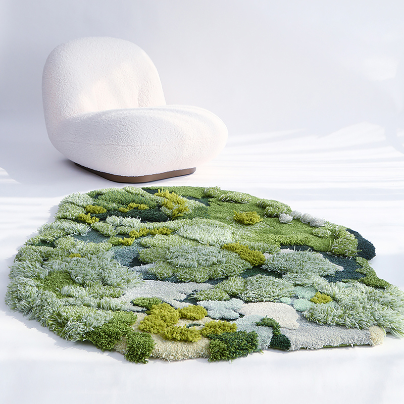 3.3' Green Moss Rug 3D Tufted Wool Handmade Colorful Forest Carpet ...