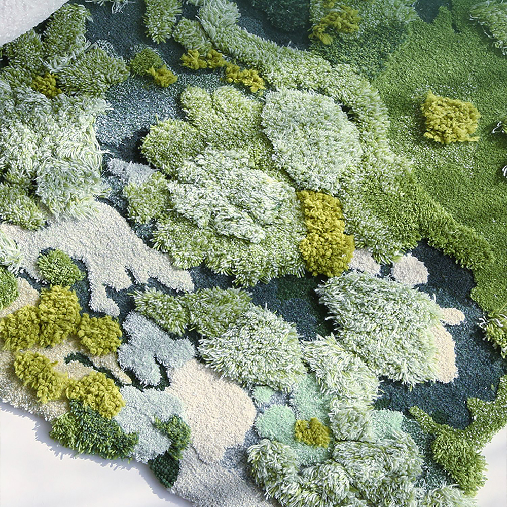 3.3' Green Moss Rug 3D Tufted Wool Handmade Colorful Forest Carpet ...