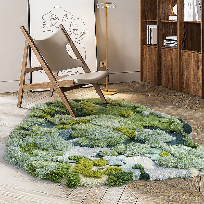 800mm Green Moss Rug 3D Tufted Wool Handmade Colorful Forest Carpet ...