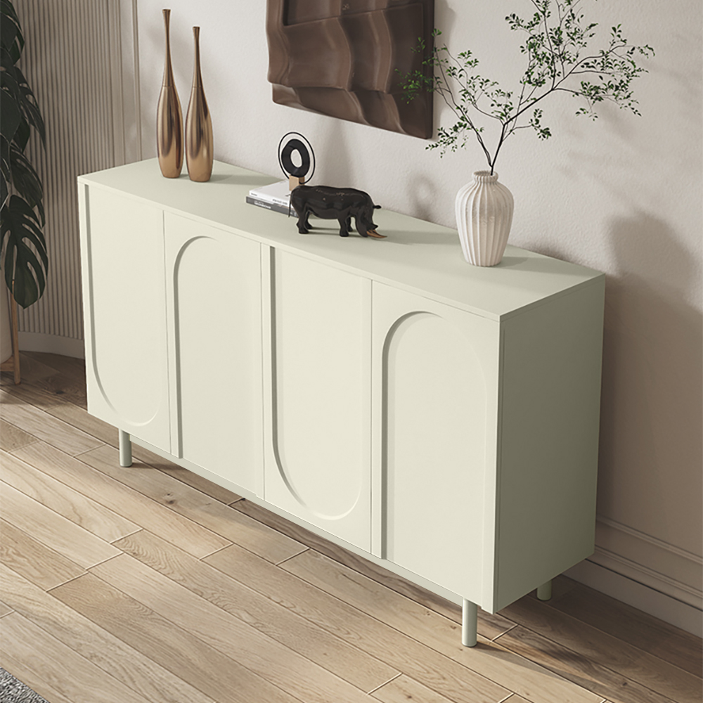 Japandi 1400mm White Arch Sideboard Buffet with 4 Doors Carved Credenza - Kitchen & Dining ...