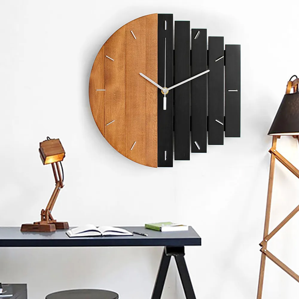 Rustic Abstract Wood Wall Clock For Living Room Home Hanging Artistic ...