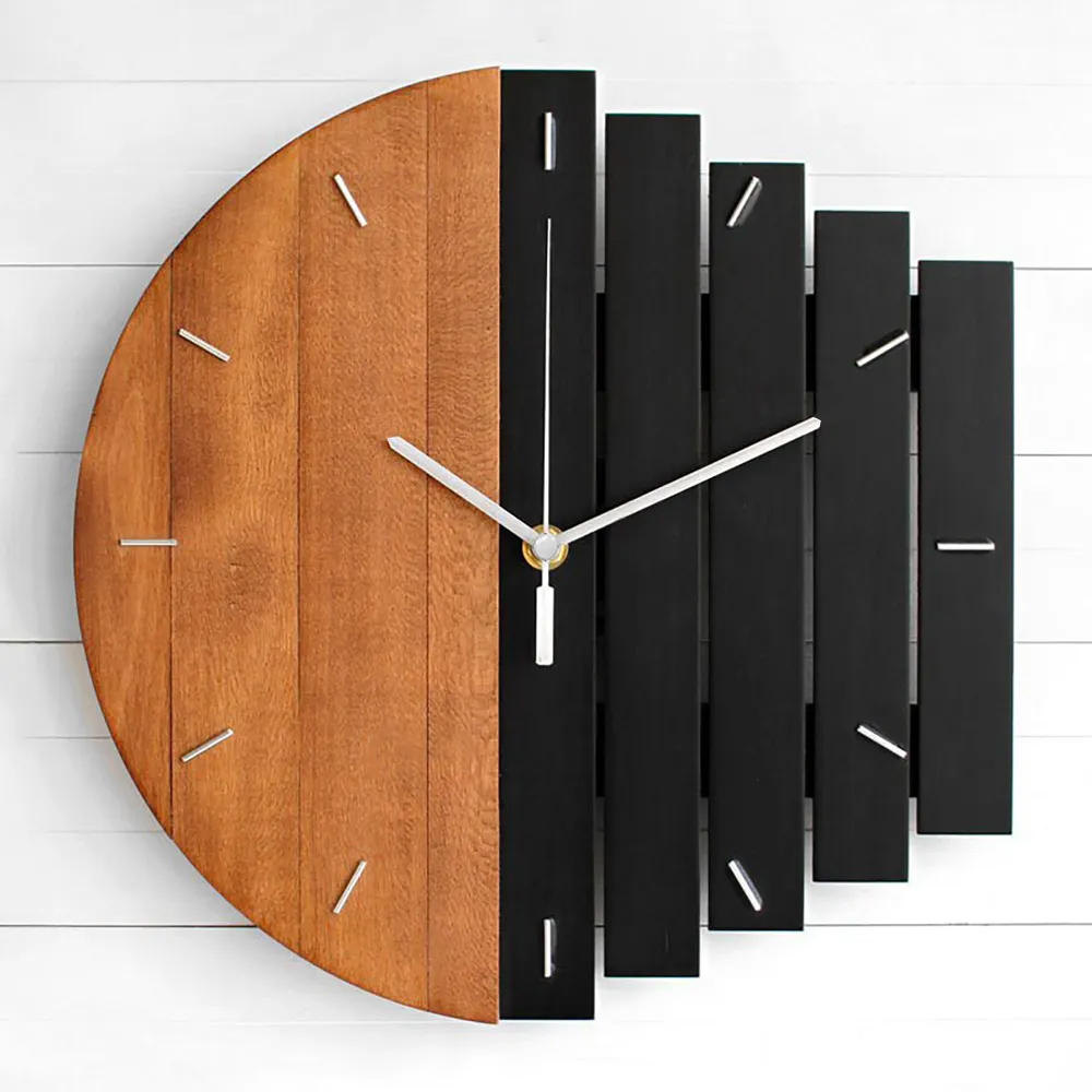 Rustic Abstract Wood Wall Clock For Living Room Home Hanging Artistic ...