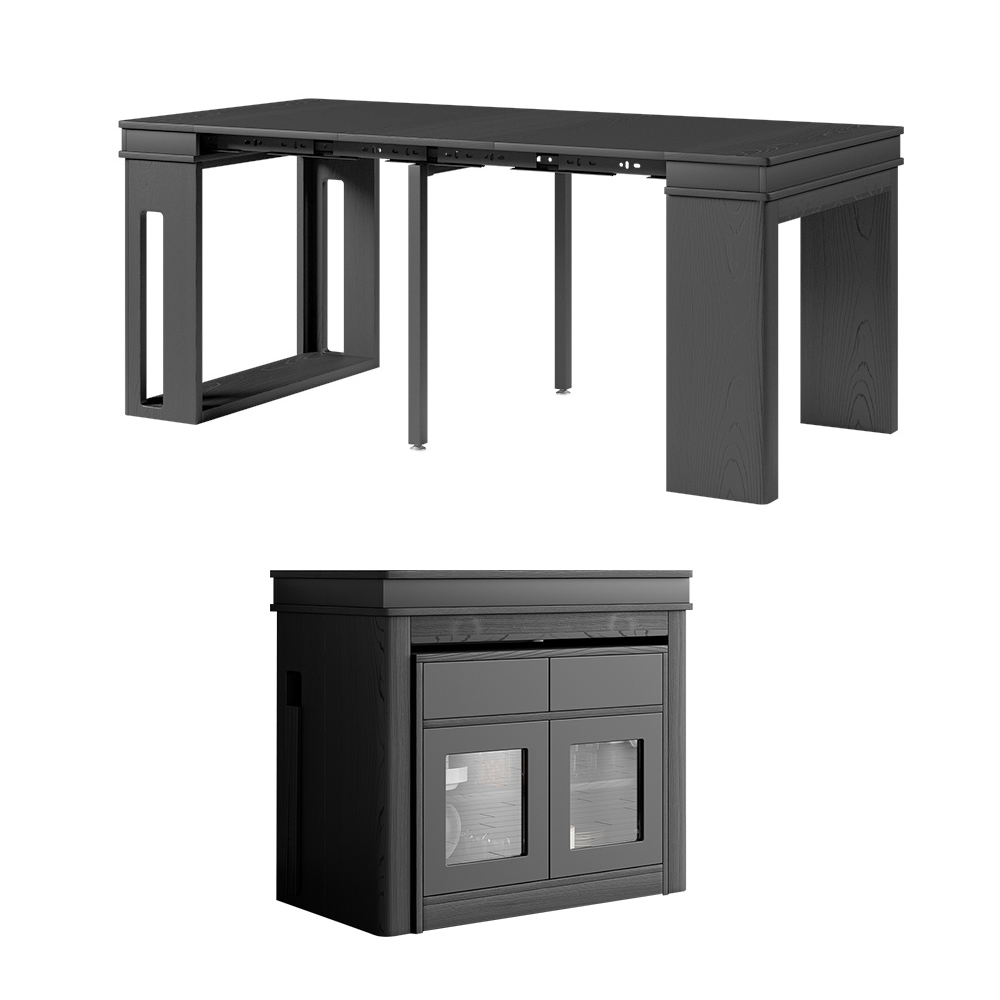 Modern Black Extendable Dining Table Set Rectangle Storage Sideboard With 4 Chairs Kitchen