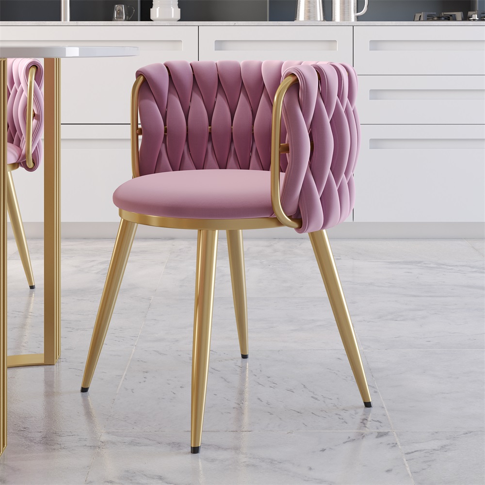 Nordic Pink Barrel Back Dining Chair Round Accent Chair with Velvet ...