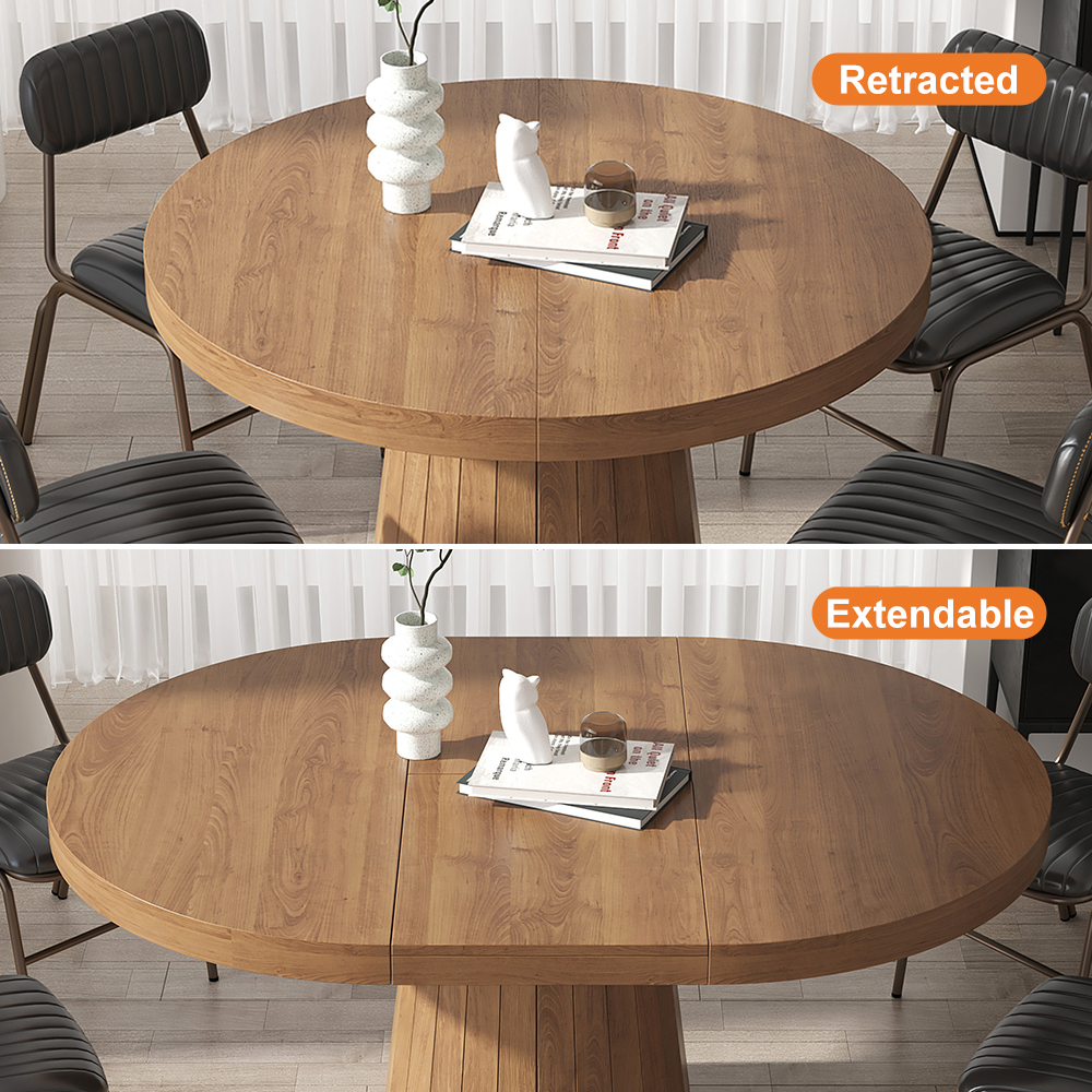 Japandi 39"-55" Extendable Dining Table 6-Seater Walnut Oval&Round ...