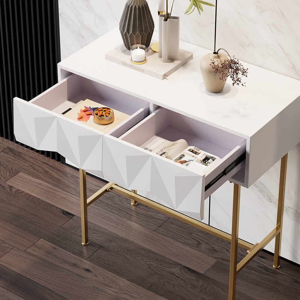 Modern Console Table with Drawers Solid Wood & Metal - Entryway ...