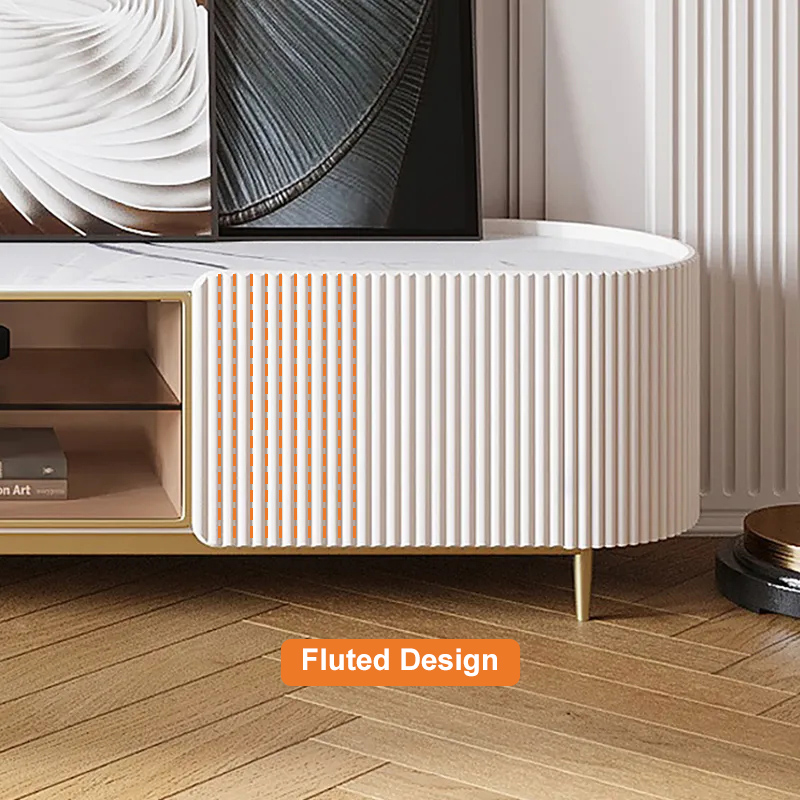 Palley Modern Oval TV Stand Console with Storage & Glass Doors White ...