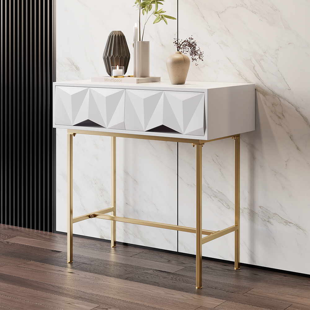 Modern Console Table with Drawers Solid Wood & Metal - Entryway ...