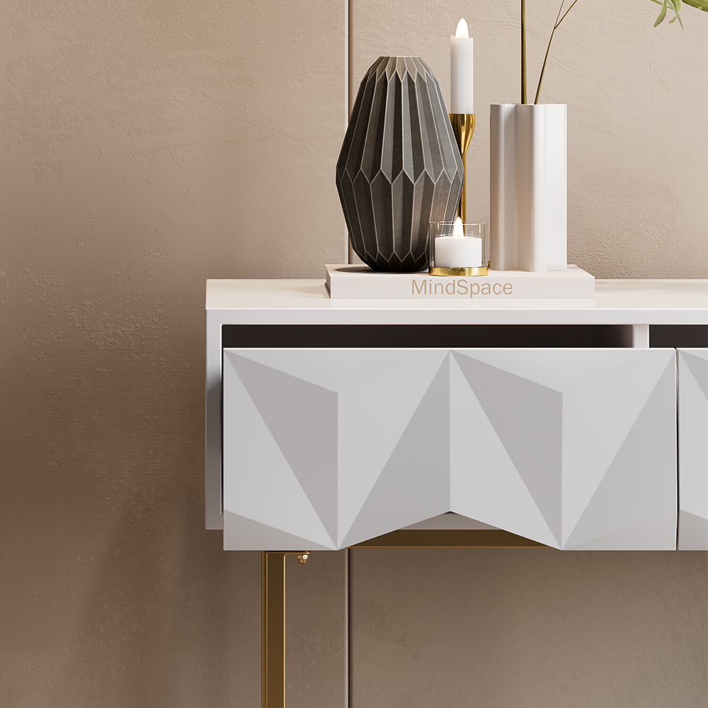 Modern Console Table with Drawers Solid Wood & Metal - Entryway ...