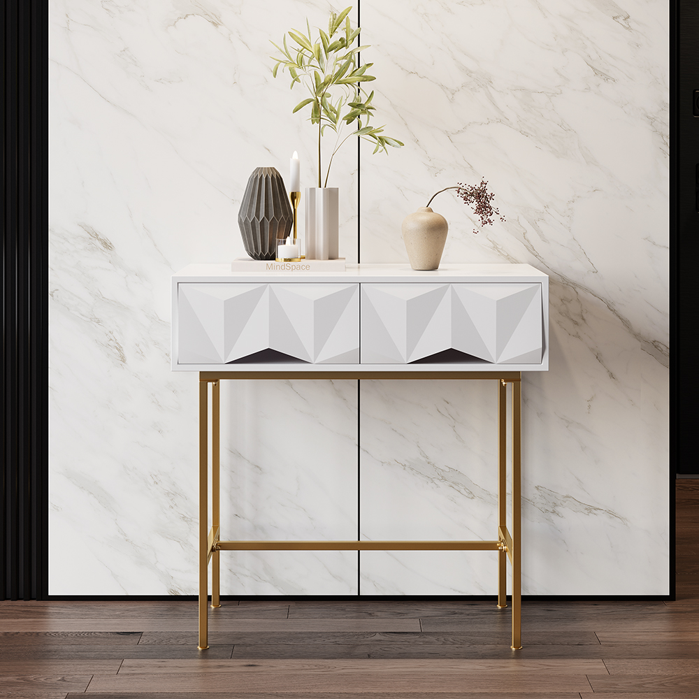 Modern Console Table with Drawers Solid Wood & Metal - Entryway ...