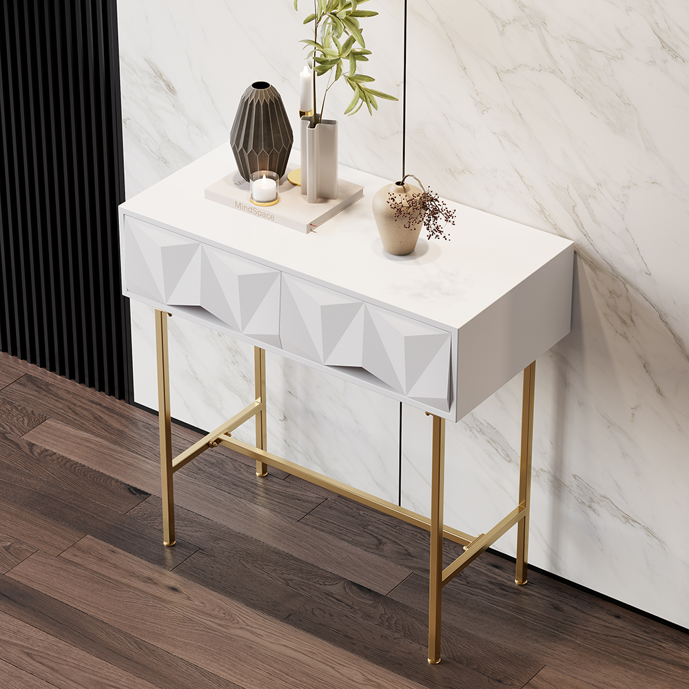 Modern Console Table with Drawers Solid Wood & Metal - Entryway ...