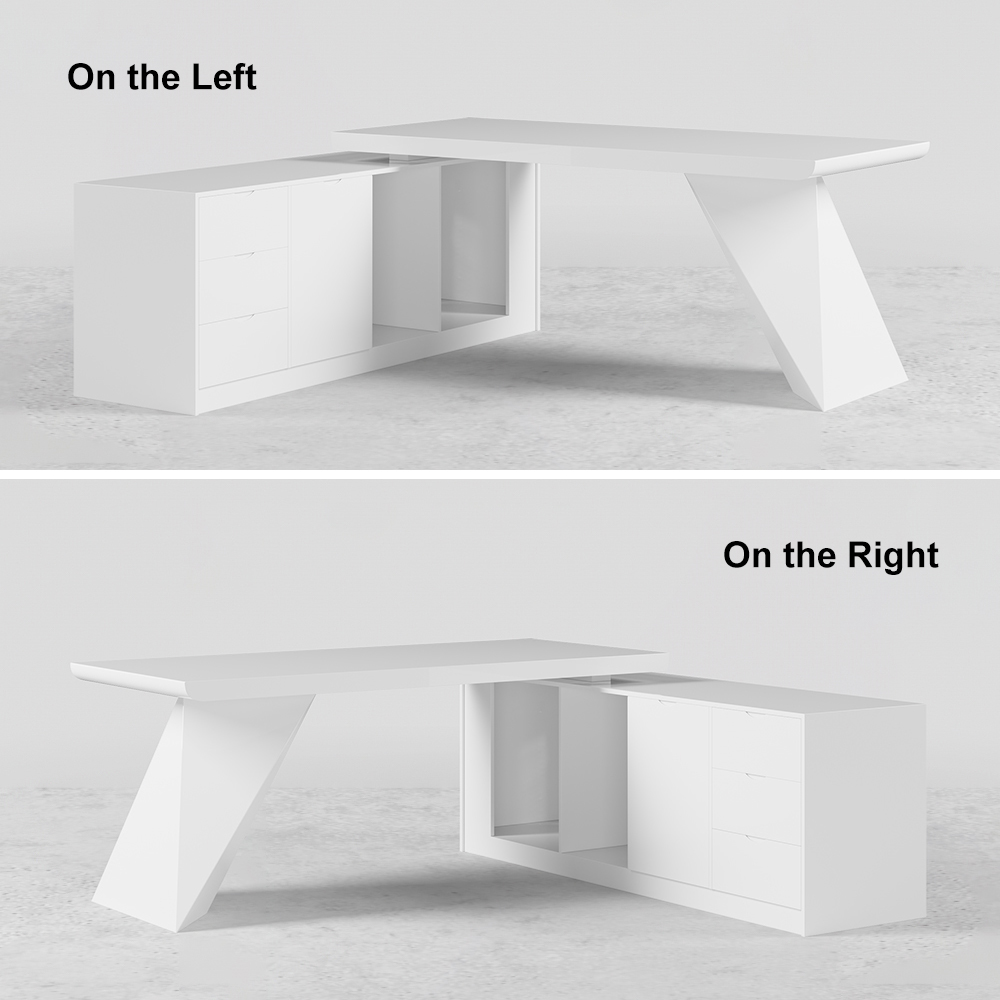 1800mm Modern White Writing Desk with Drawers & Cabinet L-Shap Computer ...