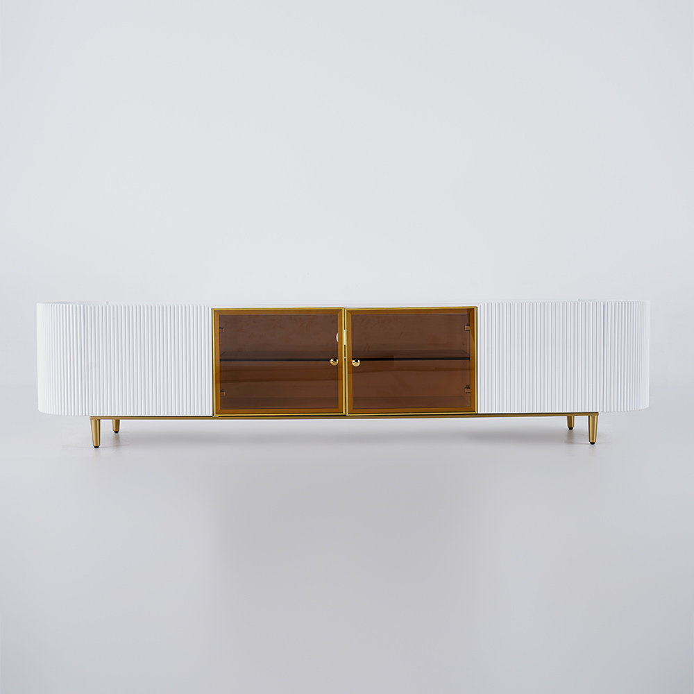 Palley Modern Oval TV Stand Console with Storage & Glass Doors White ...