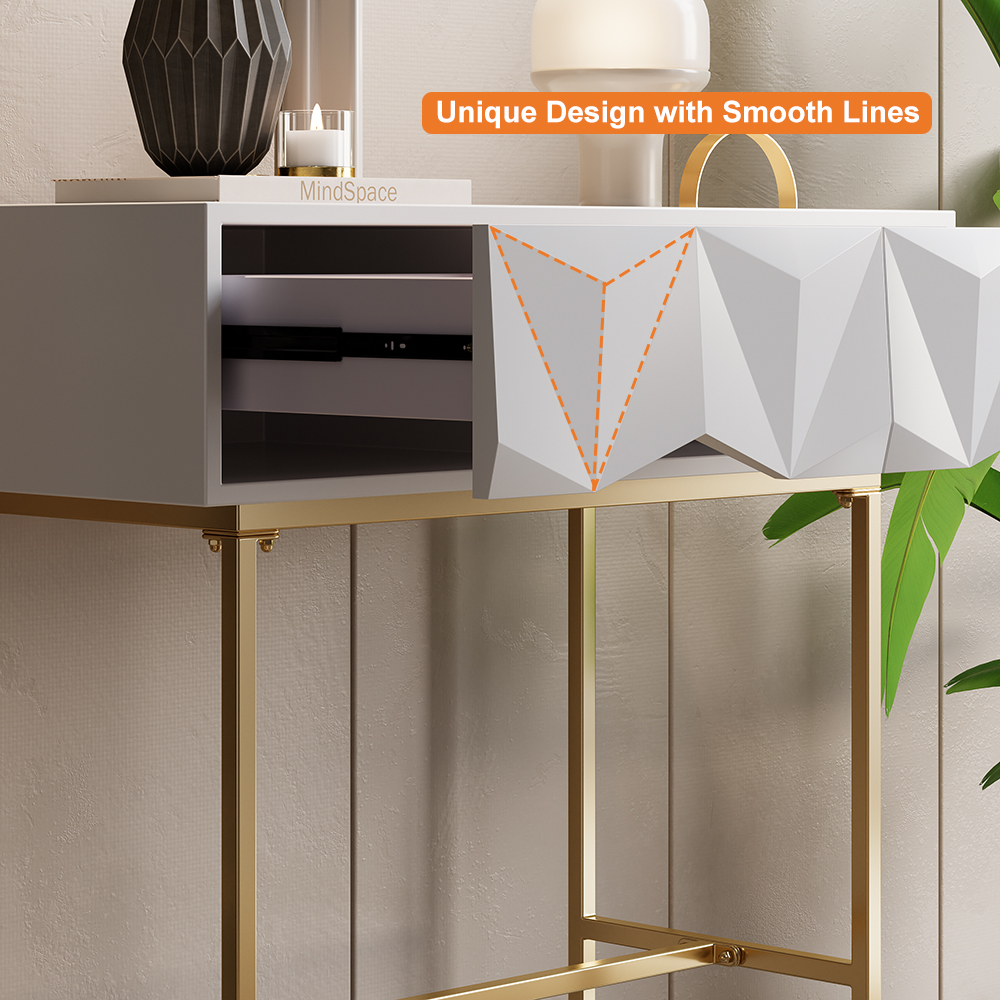 Modern Console Table with Drawers Solid Wood & Metal - Entryway ...