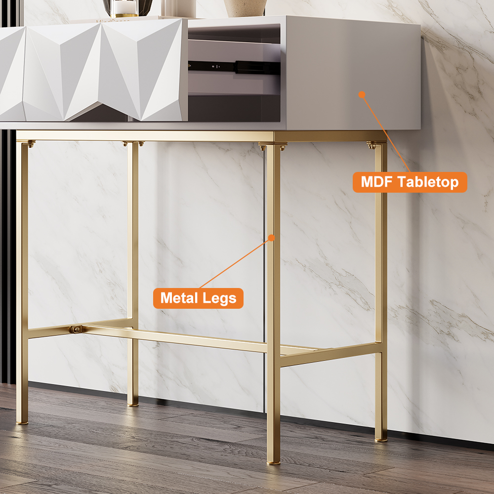 Modern Console Table with Drawers Solid Wood & Metal - Entryway ...