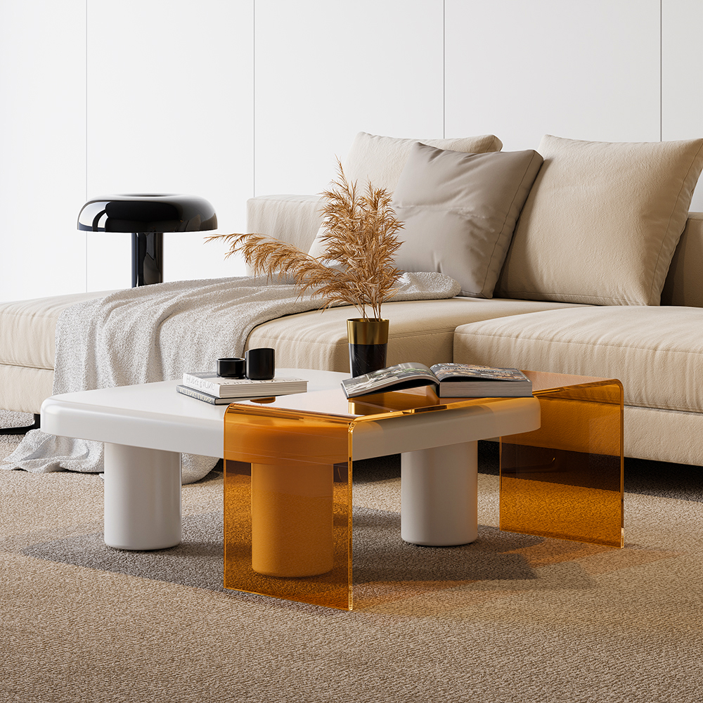 Square Nesting Coffee Table Set of 2 with Acrylic Waterfall End Table ...